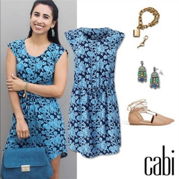CAbi | Dresses | Cabi Java Draw String Dress Blue Floral Print Xs ...
